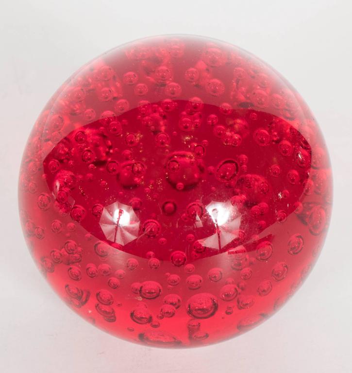 Mid-Century Modernist Ruby Red Paperweight with Glass Bubbles at 1stDibs