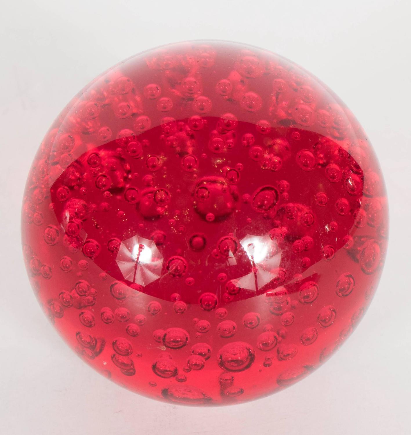 Mid-Century Modernist Ruby Red Paperweight with Glass Bubbles For Sale ...