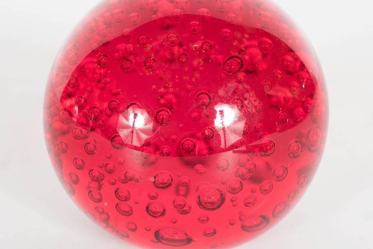 Mid-Century Modernist Ruby Red Paperweight with Glass Bubbles at 1stDibs