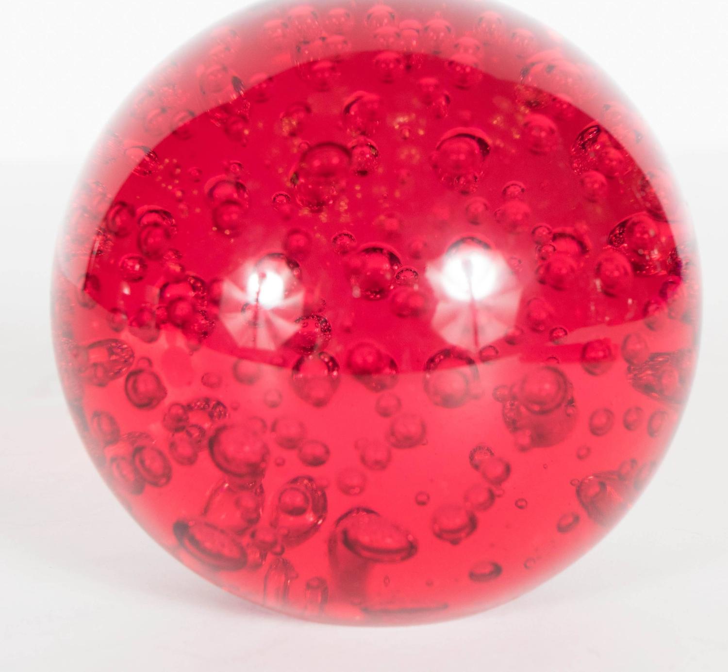 Mid-Century Modernist Ruby Red Paperweight with Glass Bubbles For Sale ...