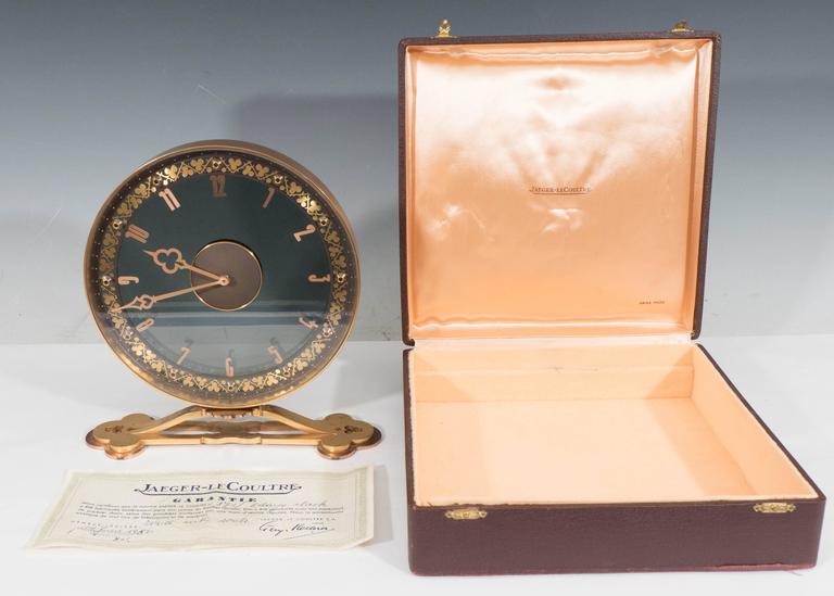 Jaeger-LeCoultre Desk Clock in Gilded Smoked Glass at 1stDibs