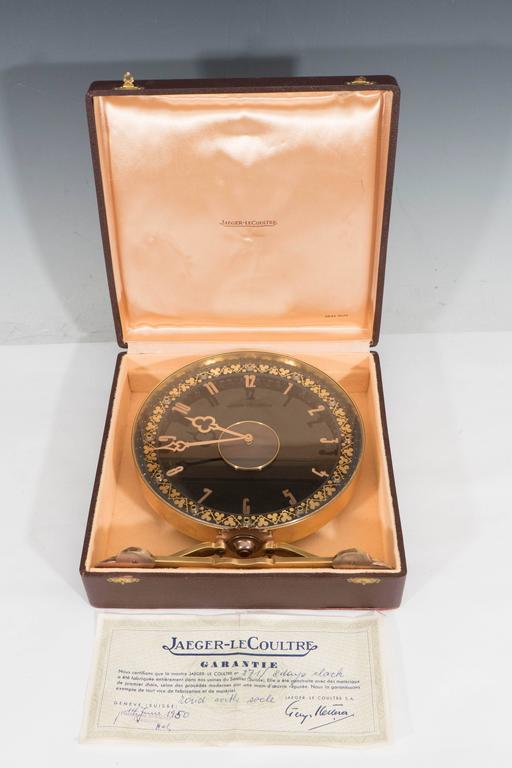 Jaeger-LeCoultre Desk Clock in Gilded Smoked Glass at 1stDibs