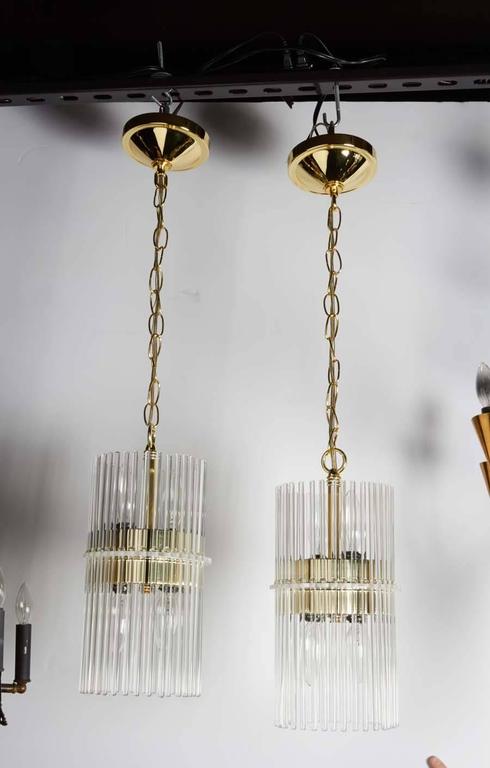 Pair of Mid-Century Modern Glass Rod Pendant Chandeliers by Lightolier ...