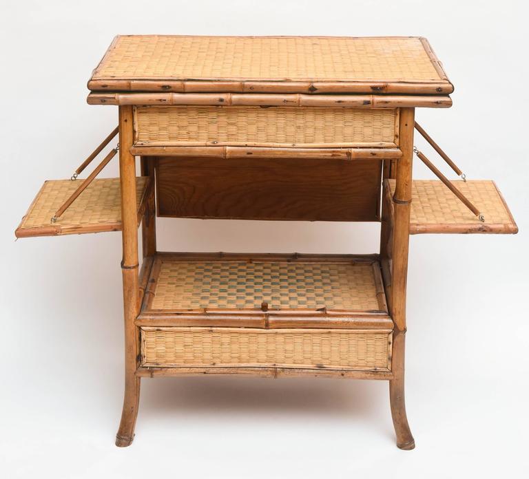 Unusual Flip Top Bamboo Card Table at 1stDibs