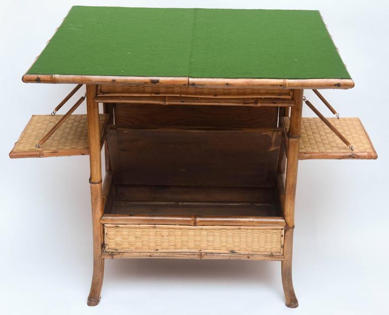 Unusual Flip Top Bamboo Card Table at 1stDibs