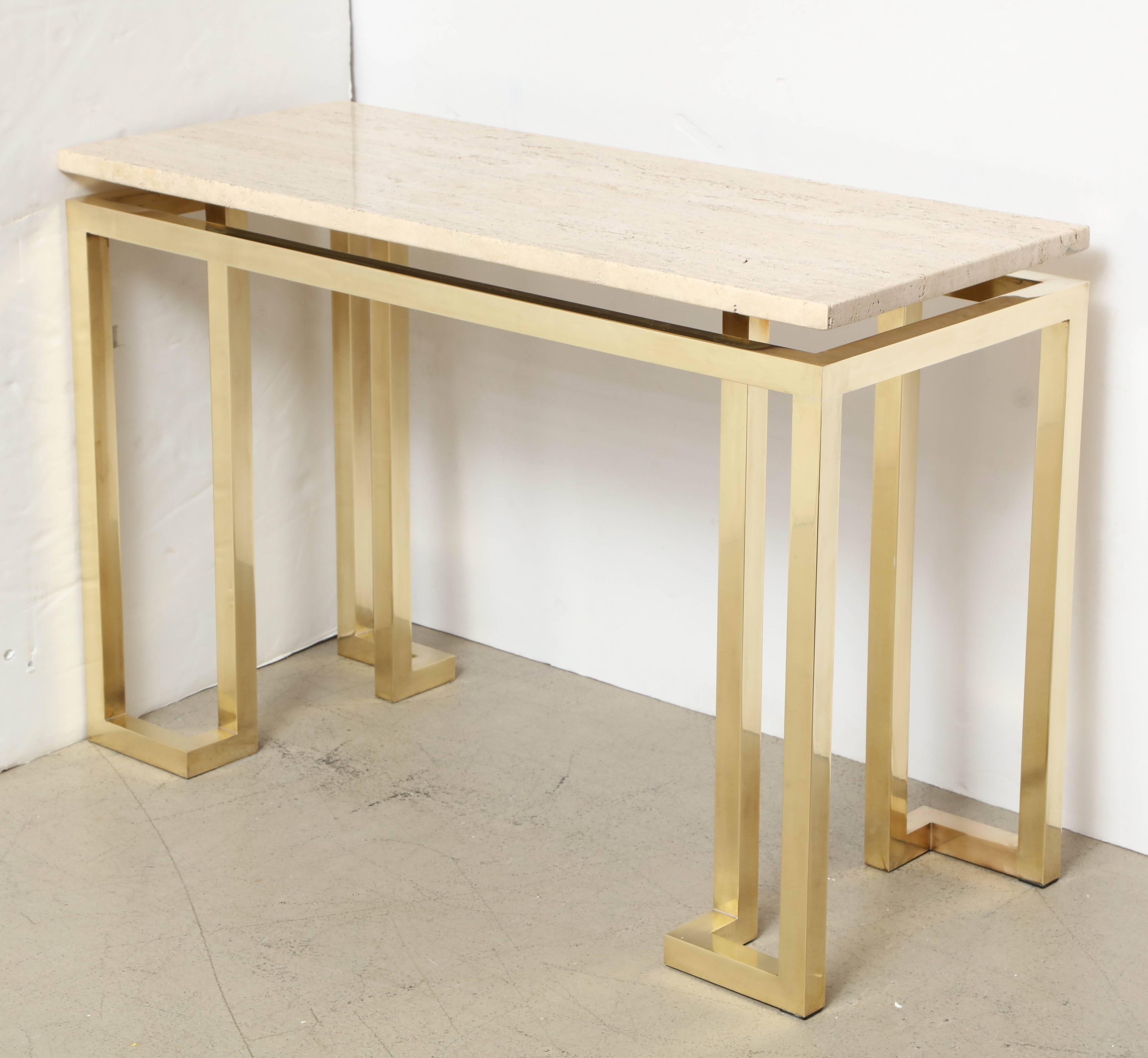Bronze and Travertine Console Table by Luten Clarey Stern at 1stDibs