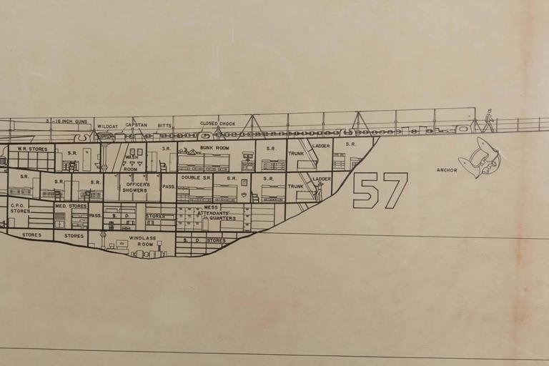 World War ii Era Framed Battleship Diagram at 1stDibs