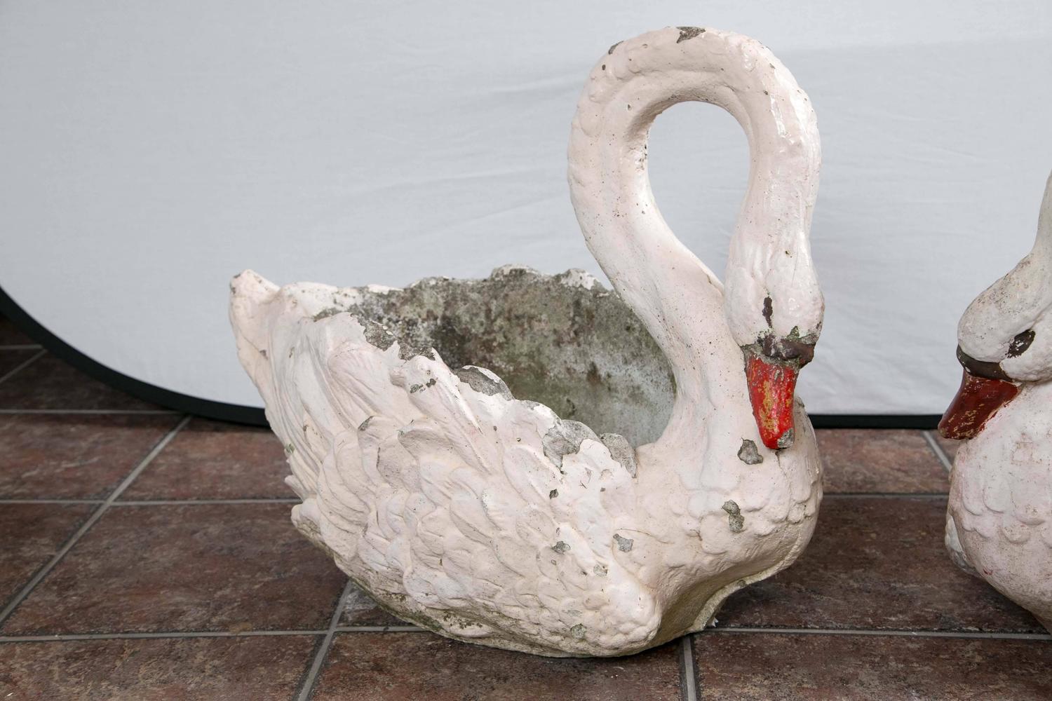 Pair of Large Garden Swan Planters For Sale at 1stdibs