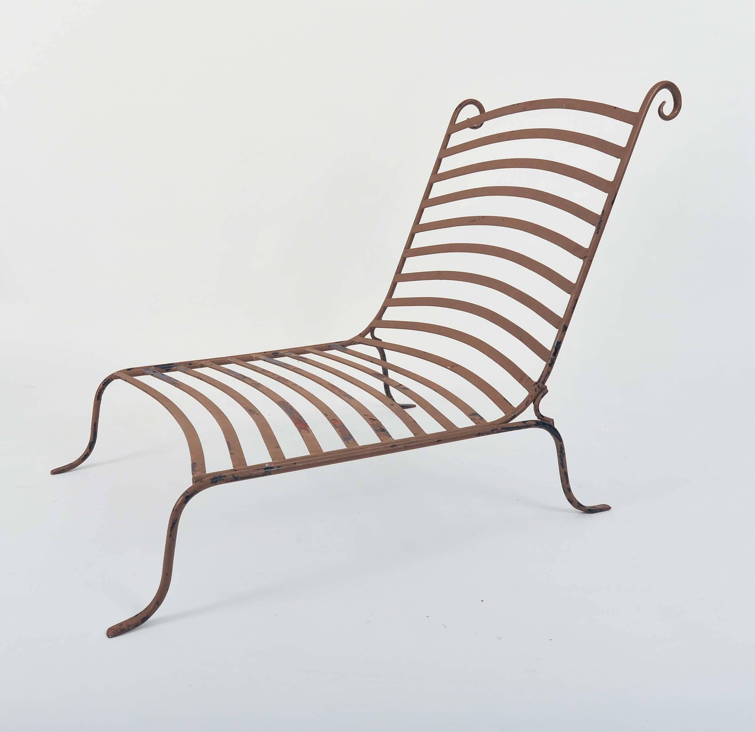 Two Pairs of Chic Mid-Century Wrought Iron Low Lounge Chairs at 1stDibs