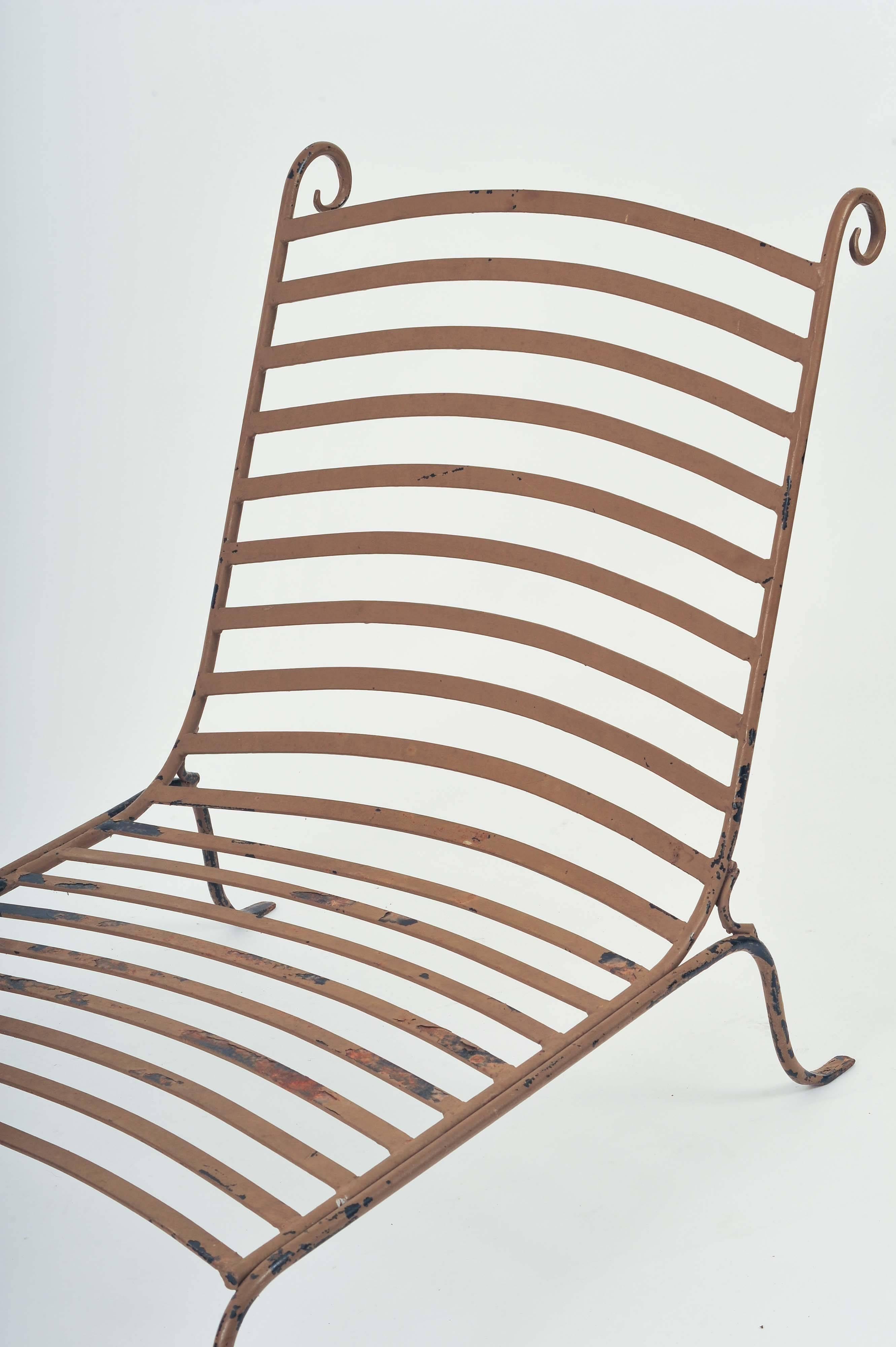 Two Pairs of Chic Mid-Century Wrought Iron Low Lounge Chairs at 1stDibs