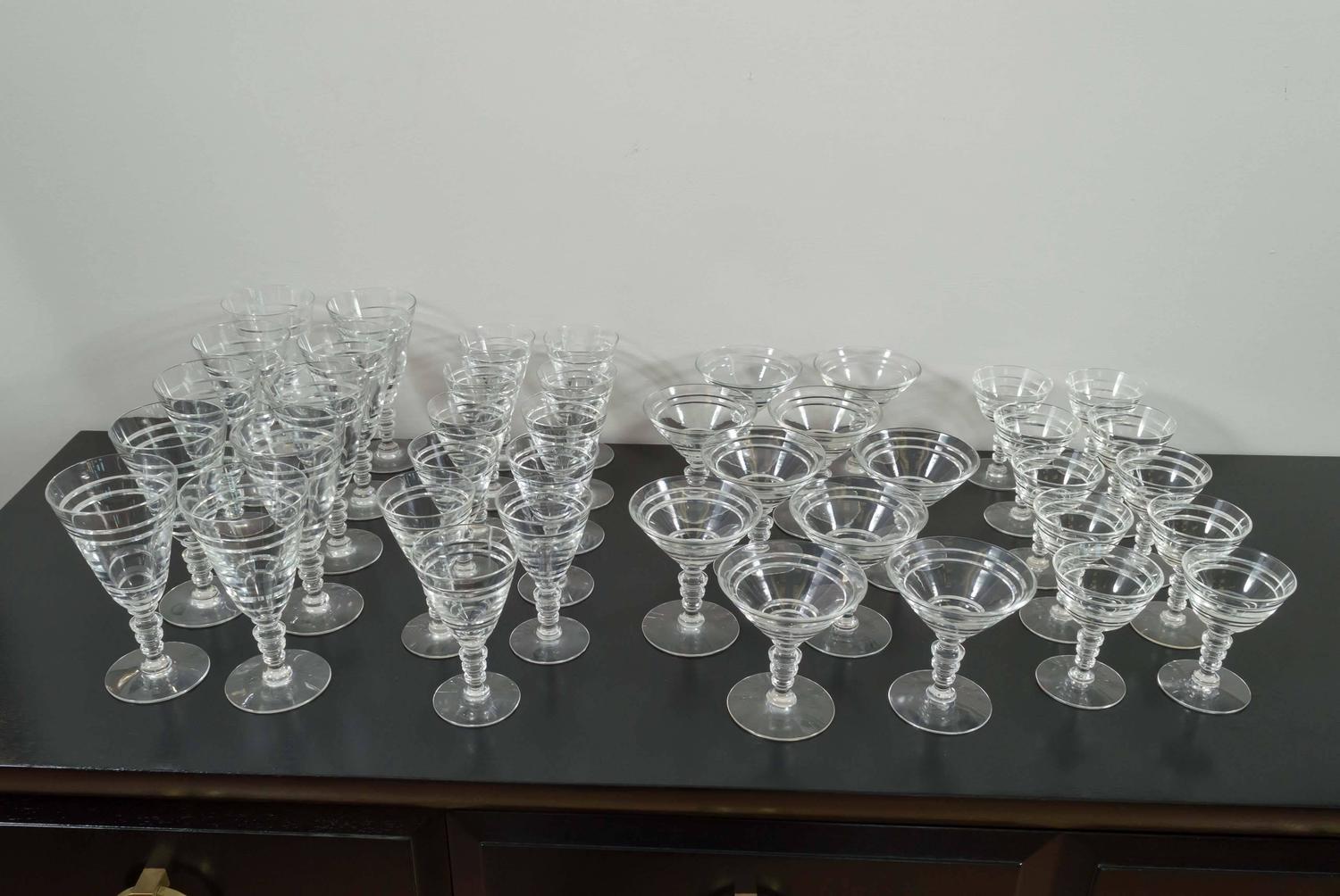 T.G. Hawkes and Co, 40-Piece Set of Art Deco Cut Steuben Stemware at ...