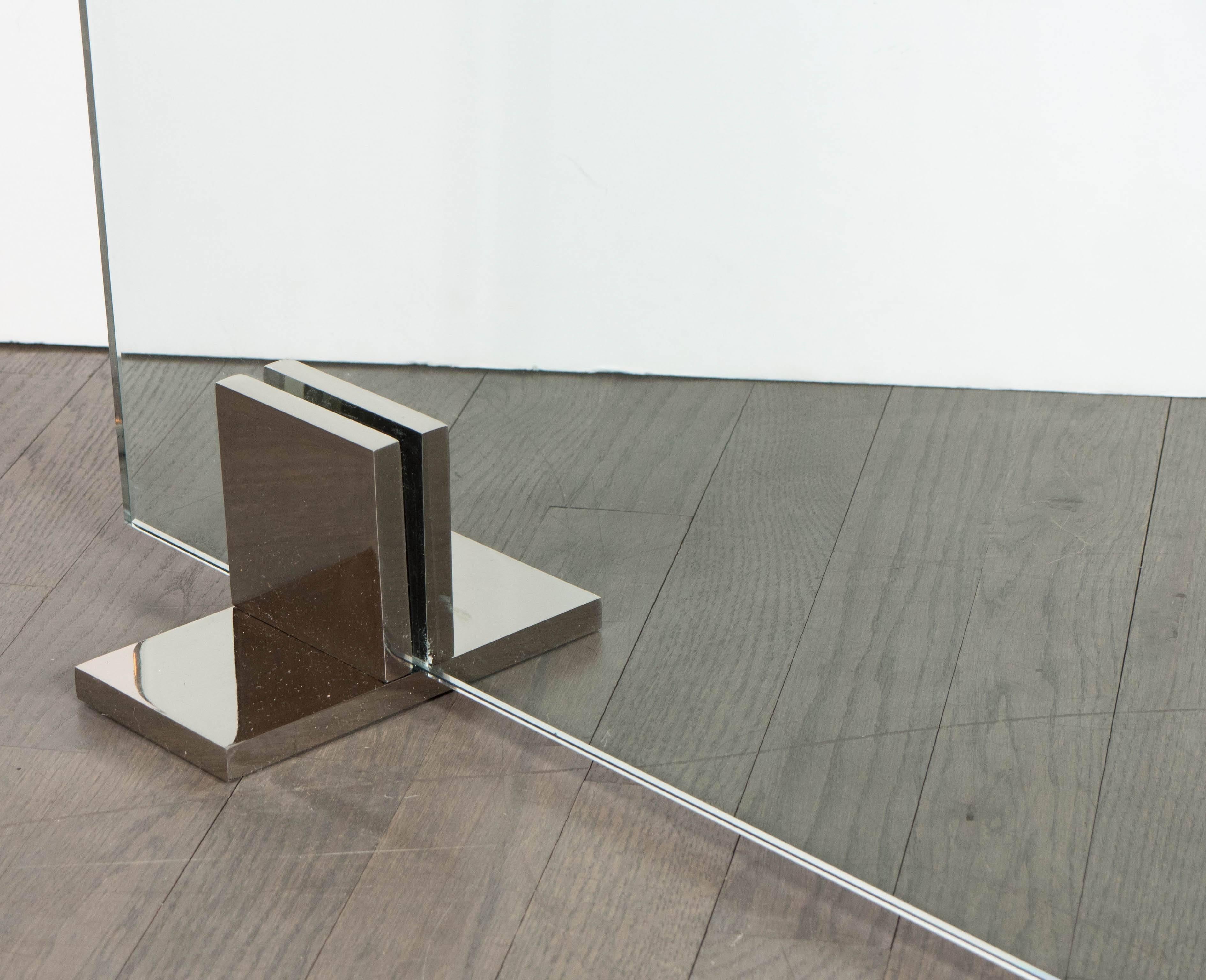 Custom Modernist Tempered Glass Fire Screen with Polished Nickel Strip ...