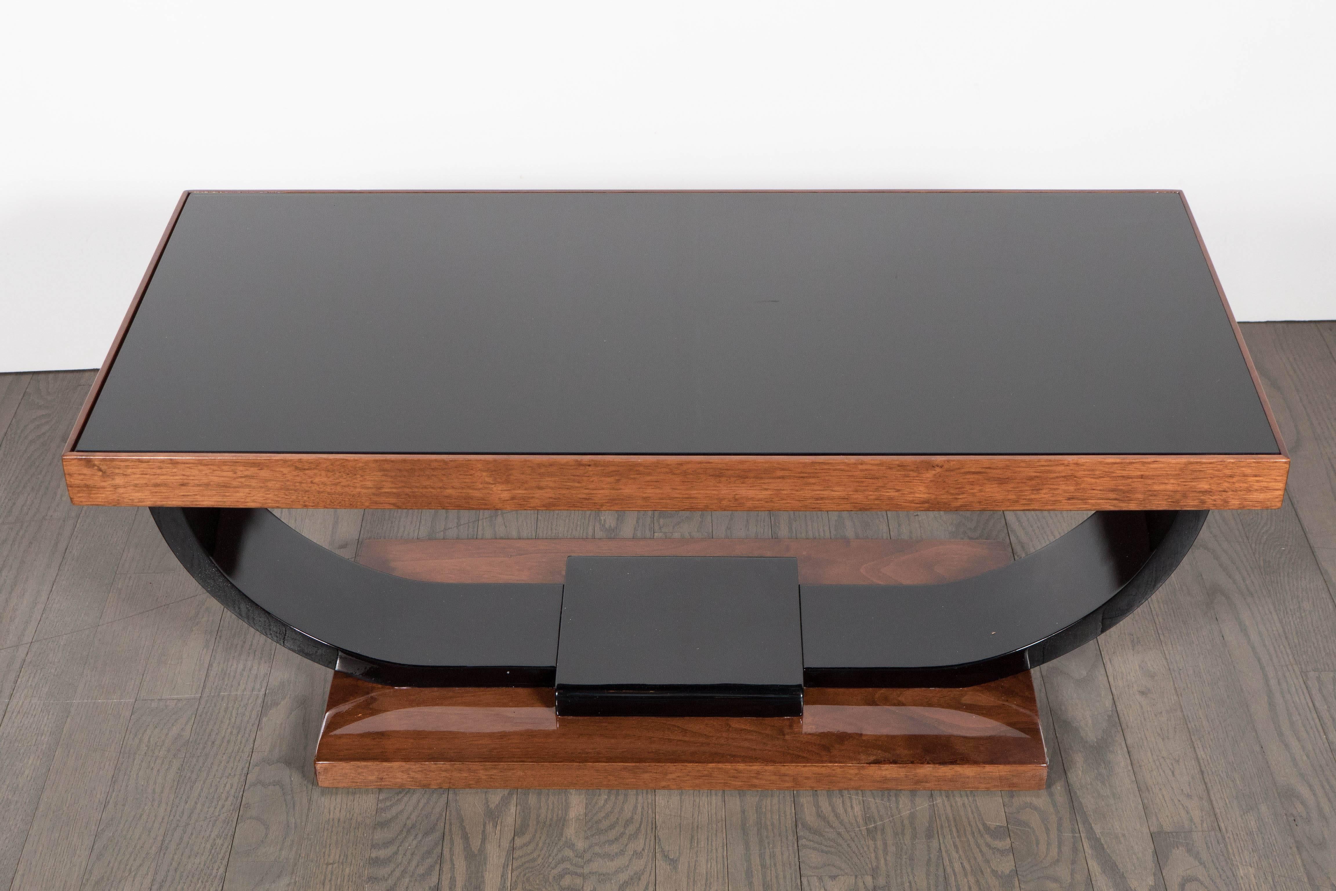 Streamlined Art Deco Machine Age Cocktail Table in Walnut and Black ...