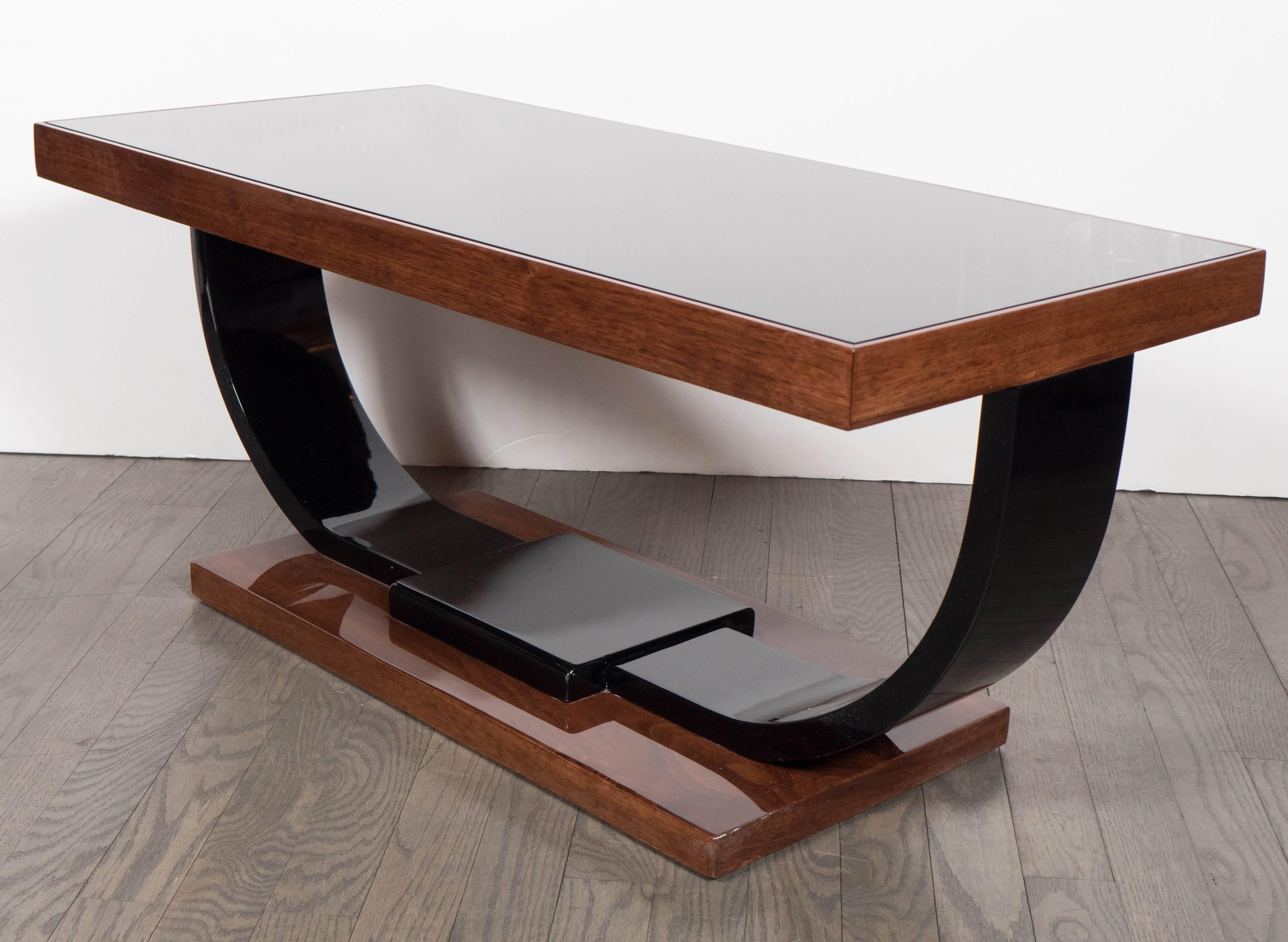 Streamlined Art Deco Machine Age Cocktail Table in Walnut and Black ...