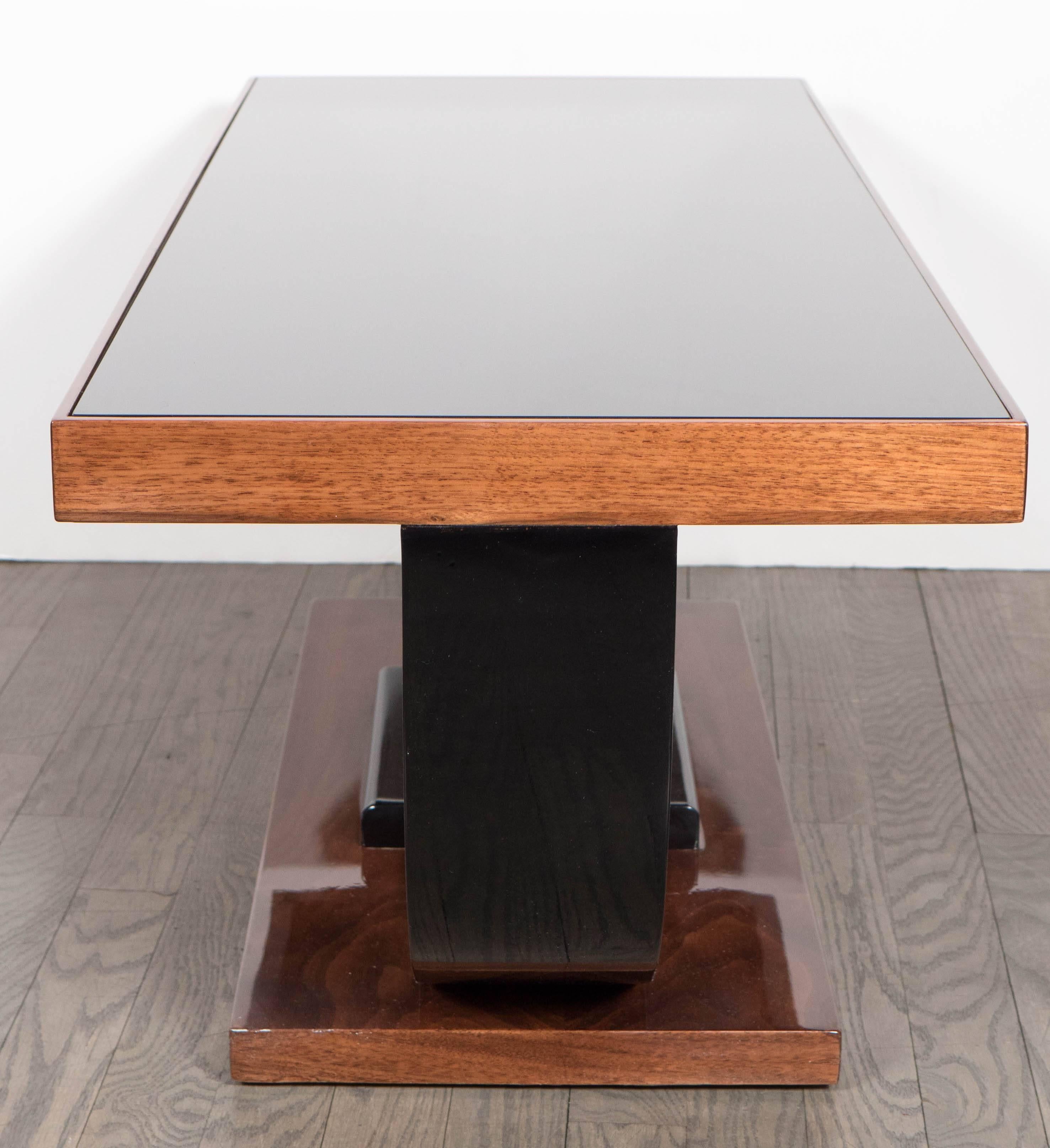 Streamlined Art Deco Machine Age Cocktail Table in Walnut and Black ...