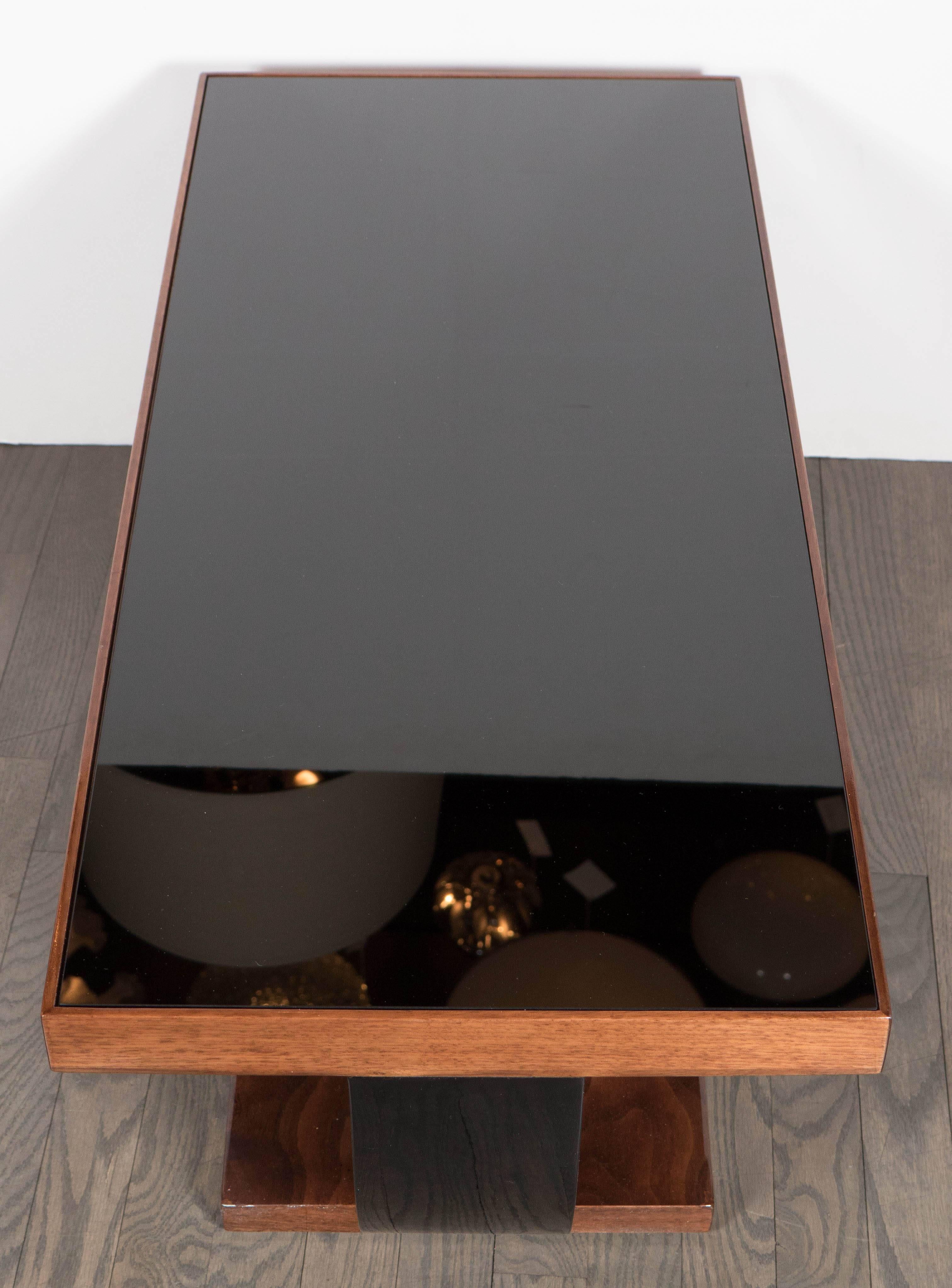Streamlined Art Deco Machine Age Cocktail Table in Walnut and Black ...