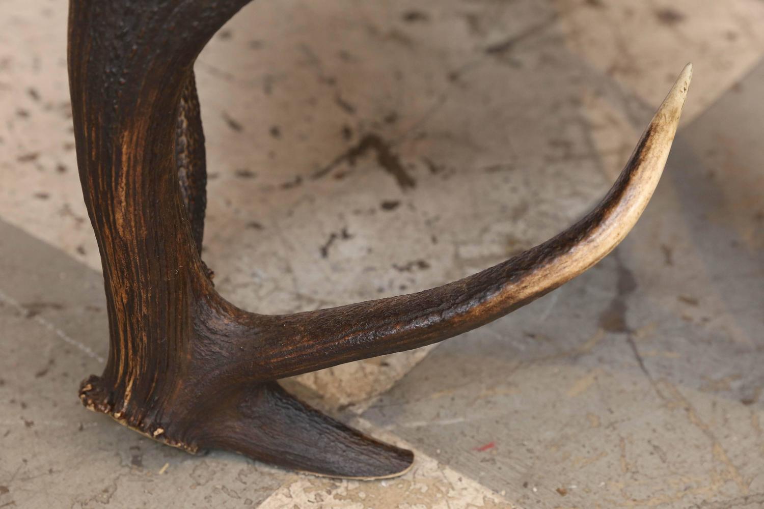 Leather Bench with Vintage European Stag Antler Legs For Sale at 1stdibs