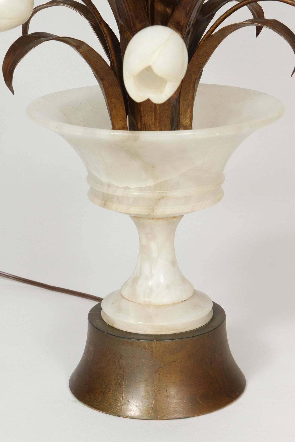 Vintage Alabaster Lamp of Vase with Tulips at 1stdibs