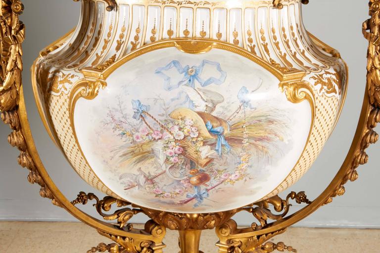 Important and Monumental Three-Piece Ormolu and Sevres Style Porcelain ...