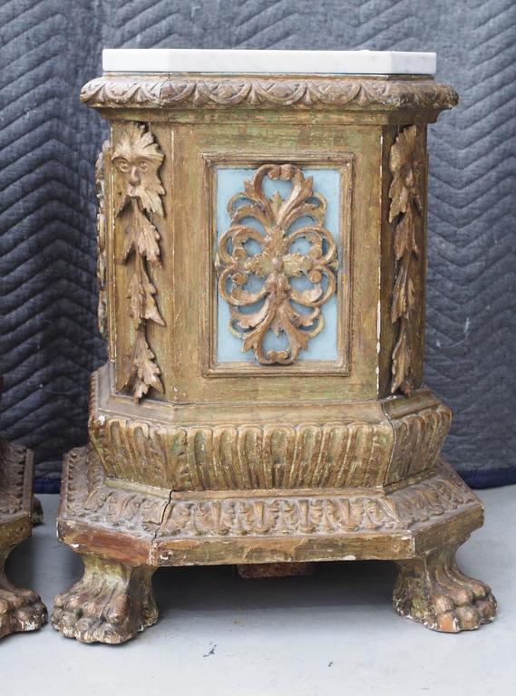 Pair of Italian Giltwood Plinths with Later Marble Tops For Sale at 1stDibs