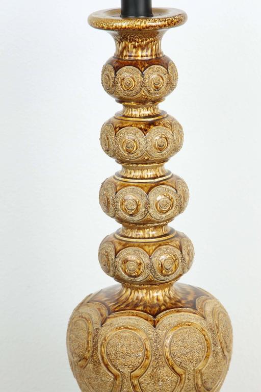Pair of Exotic Ceramic Table Lamps with an Umber Glaze For Sale at 1stDibs