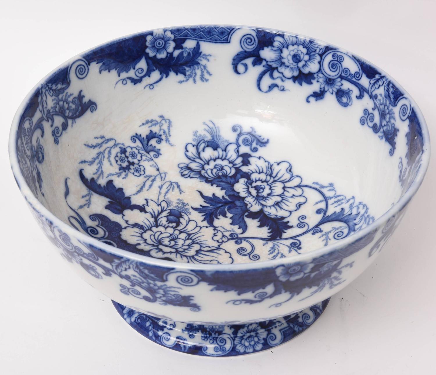Antique Flo Blue Punch Bowl, Cauldon England, Pedestal Foot, Vibrant ...