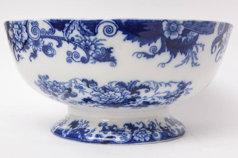 Antique Flo Blue Punch Bowl, Cauldon England, Pedestal Foot, Vibrant ...