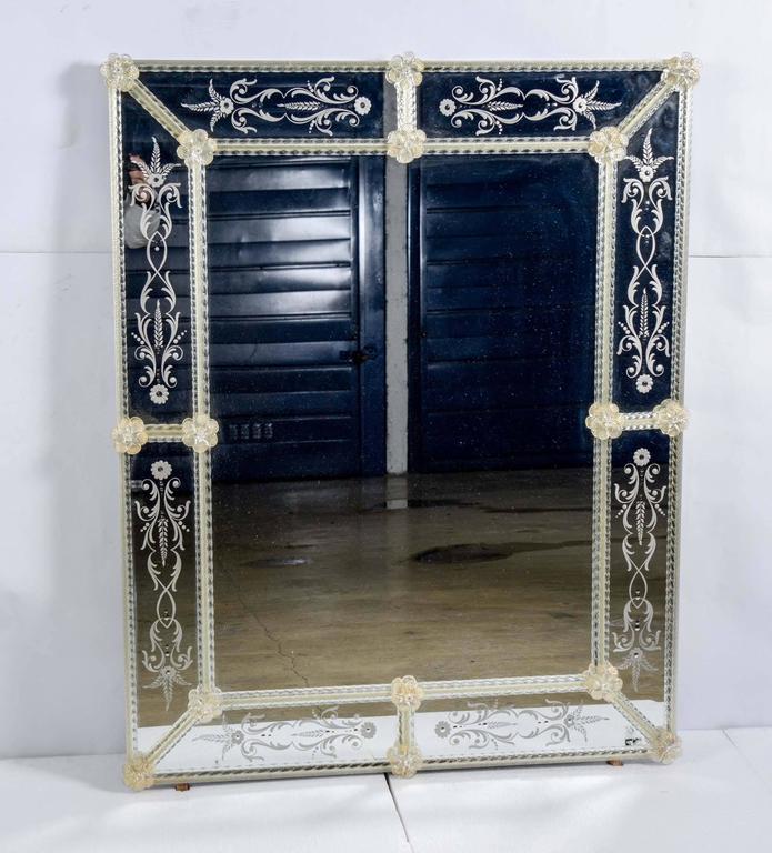 Engraved Mirror with Murano Glass at 1stDibs