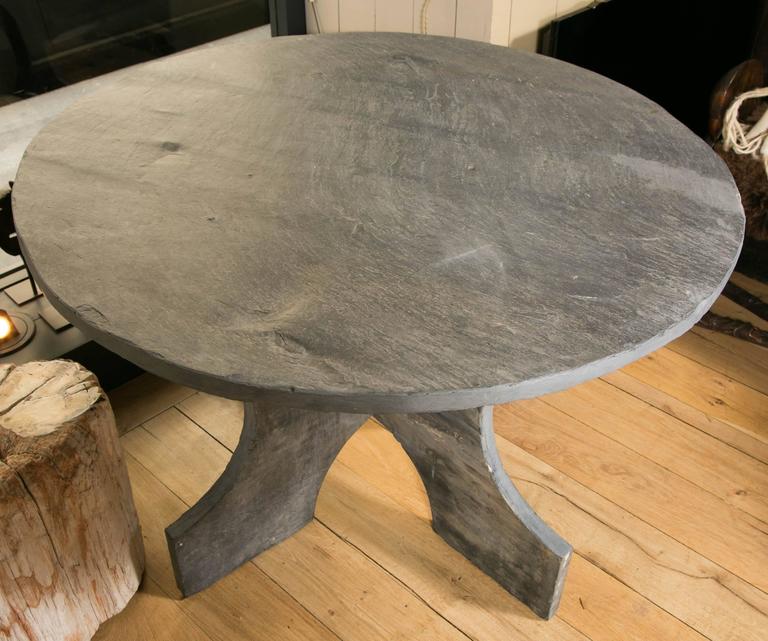 Custom-Made Solid Blue Slate Round Dining Table at 1stDibs