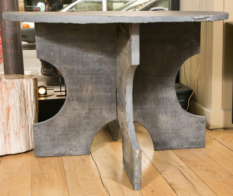 Custom-Made Solid Blue Slate Round Dining Table at 1stDibs