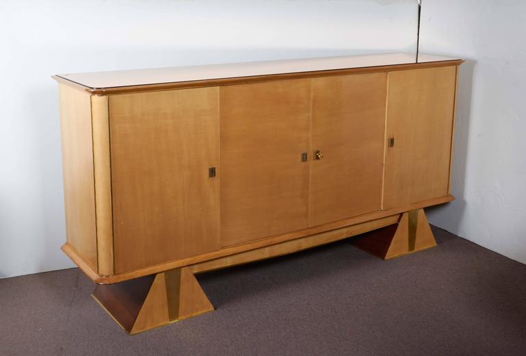 French Modernist Sycamore Cabinet with Pyramid Base at 1stDibs