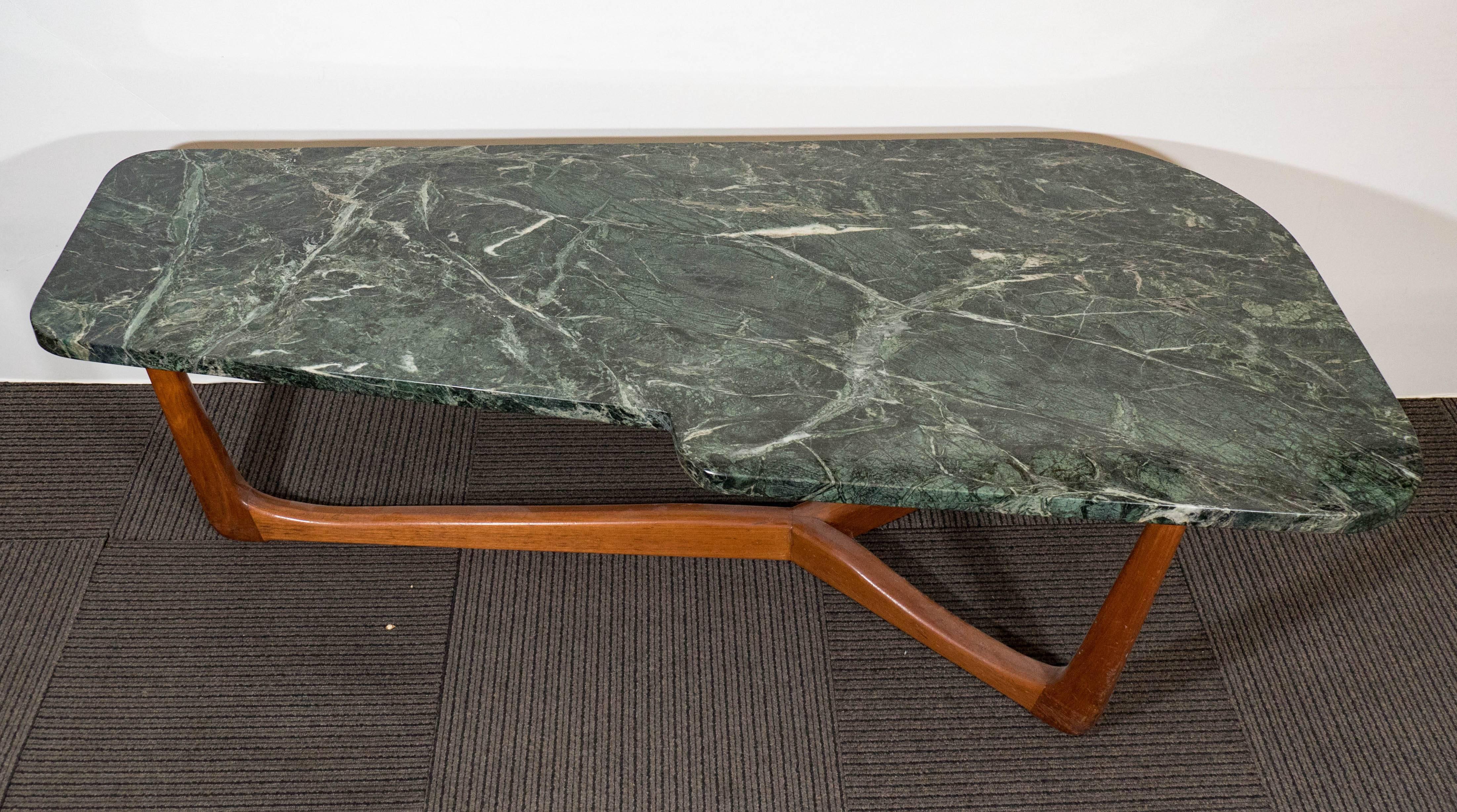 Vladimir Kagan Style Asymmetric Coffee Table with Green Marble Top at ...