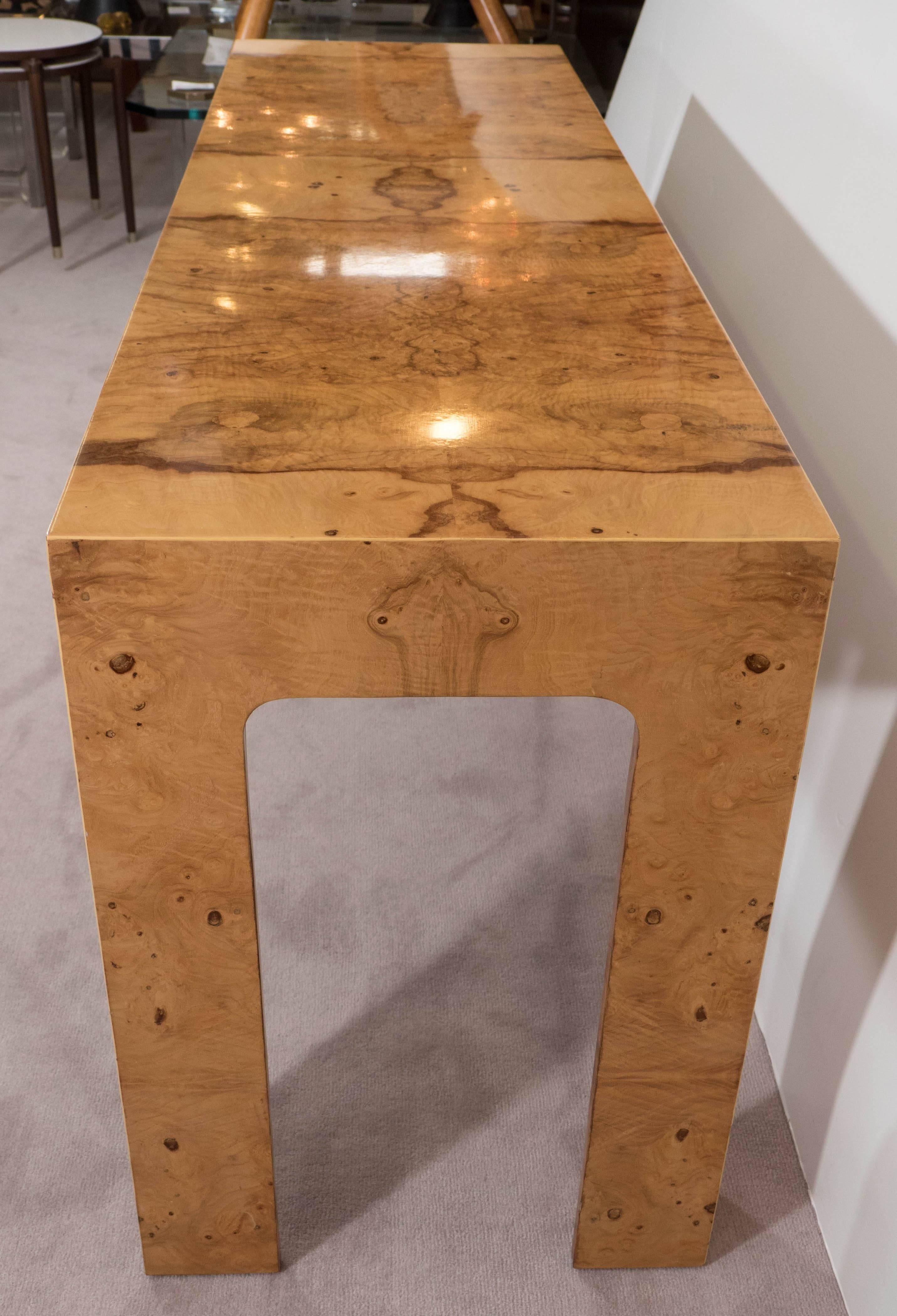 Mid-Century Burl Wood Console, Attributed to Karl Springer at 1stDibs