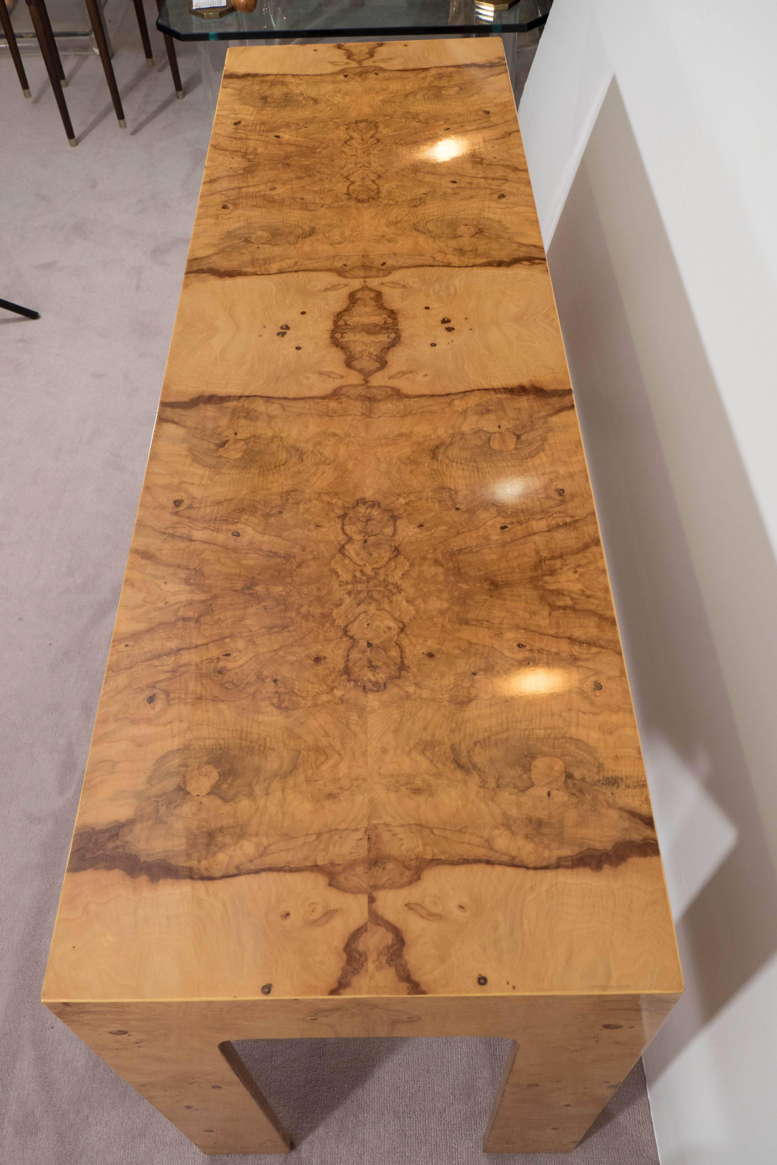 Mid-Century Burl Wood Console, Attributed to Karl Springer at 1stDibs