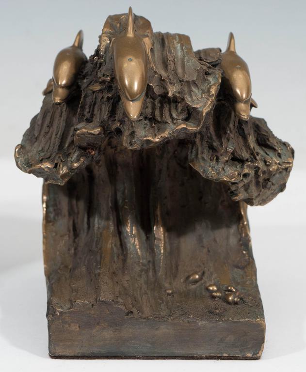 Joseph Addotta Bronze Dolphin Wave Bookends at 1stDibs