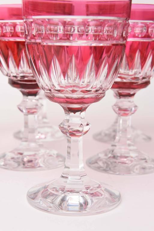 12 Heavy and Impressive Ruby Cut Goblets by Val St Lambert with Knob ...