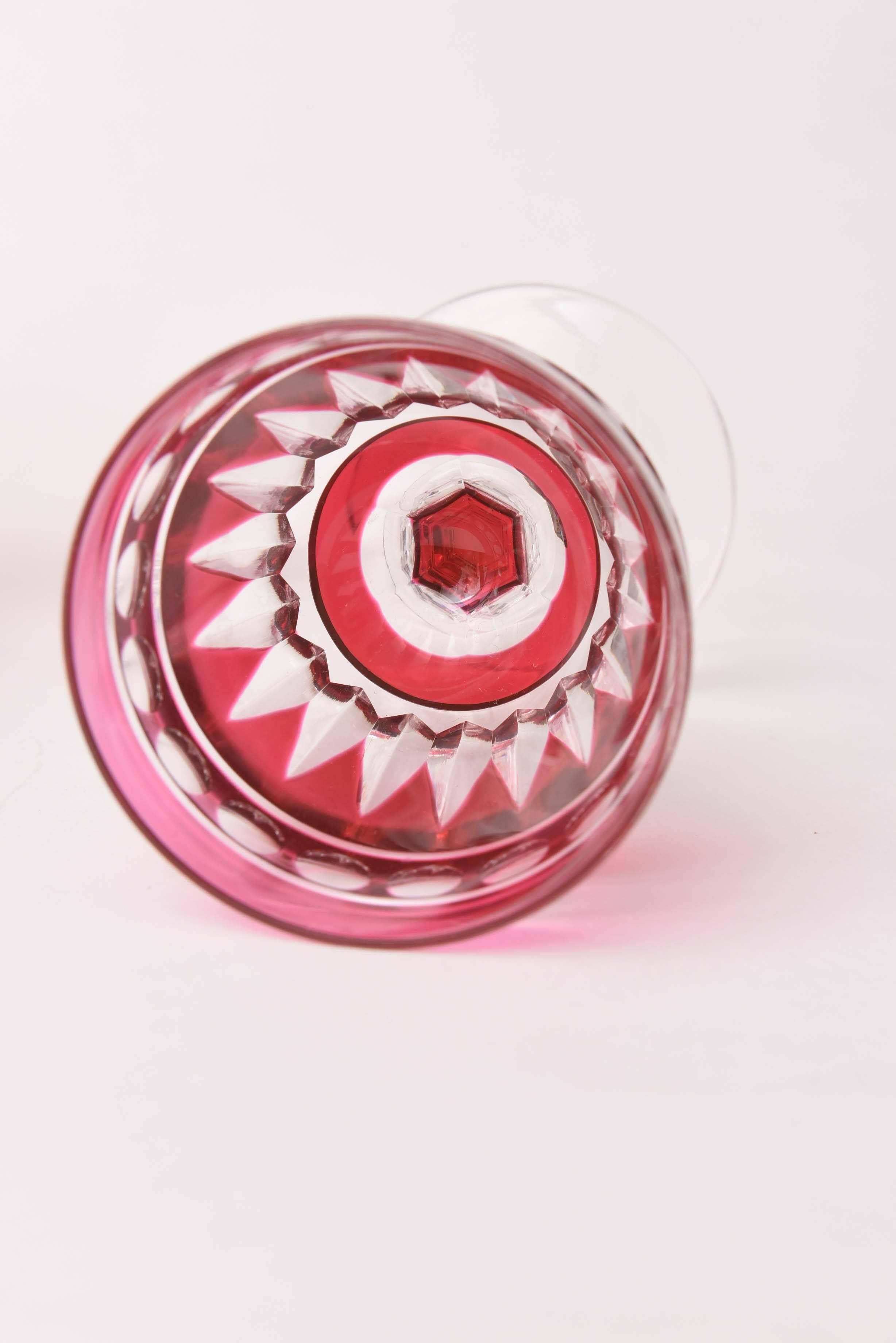 12 Heavy and Impressive Ruby Cut Goblets by Val St Lambert with Knob ...