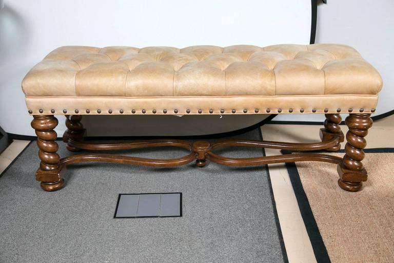 Barley Twish Leg Leather Tan Window Bench by Hancock and Moore at 1stDibs