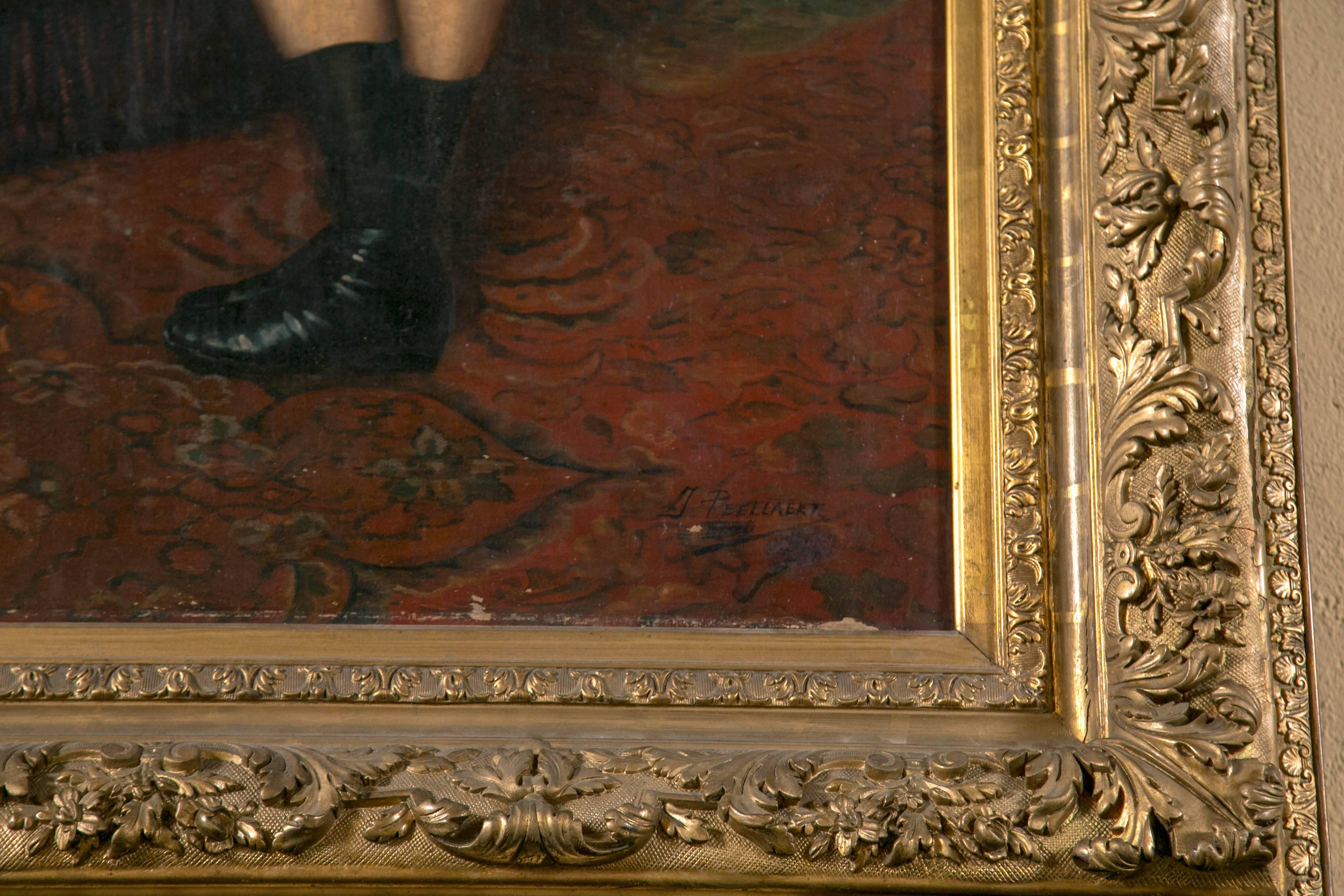 Palatial Oil on Canvas of a Portrait of Siblings Signed J. Peellaert ...