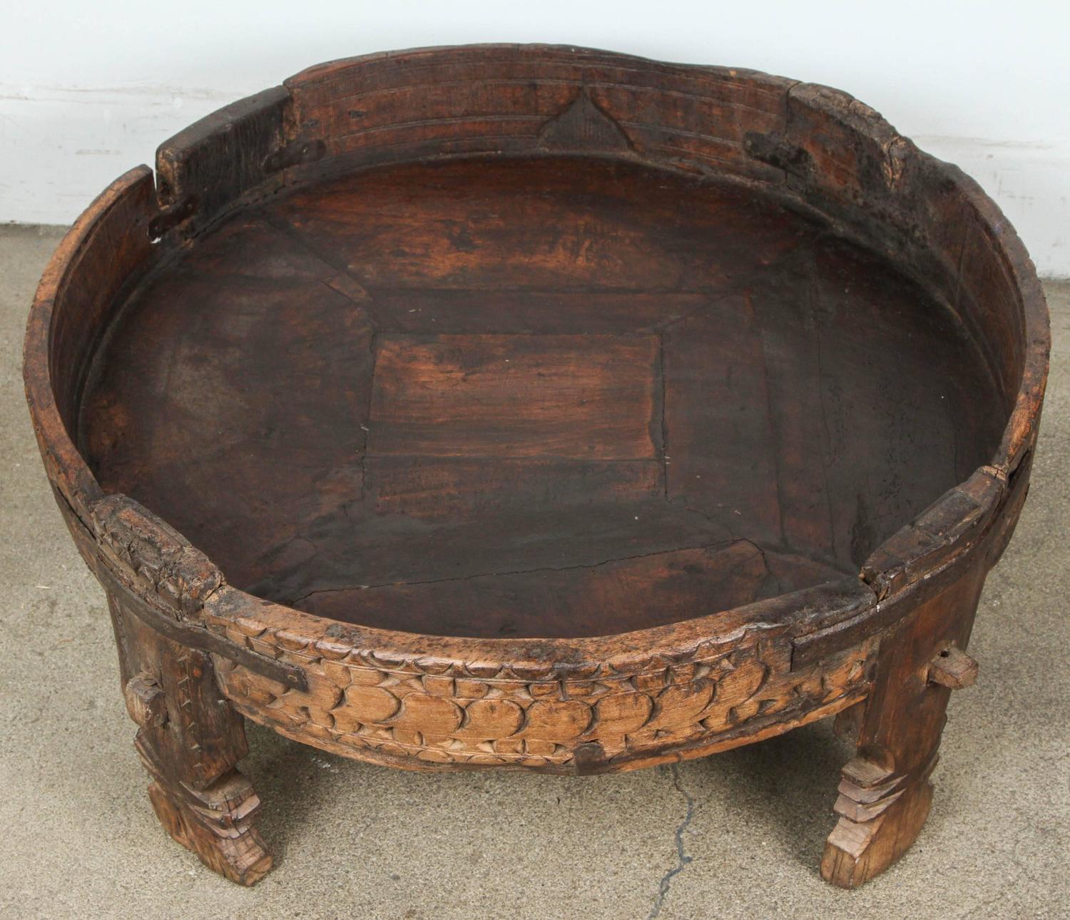 Moroccan Round Wooden Tribal Table For Sale at 1stdibs