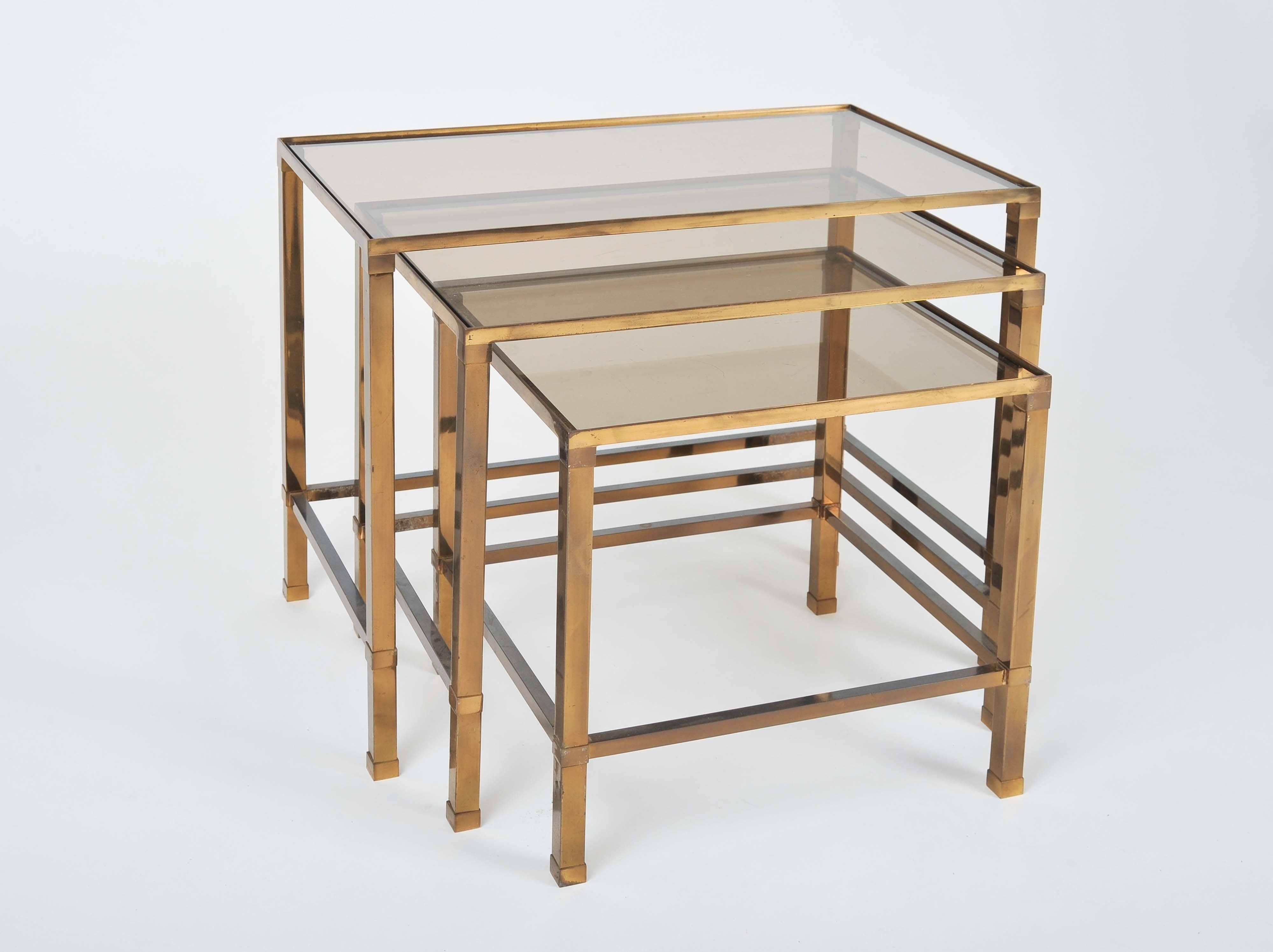 Three Side Tables with Tinted Glass For Sale at 1stDibs