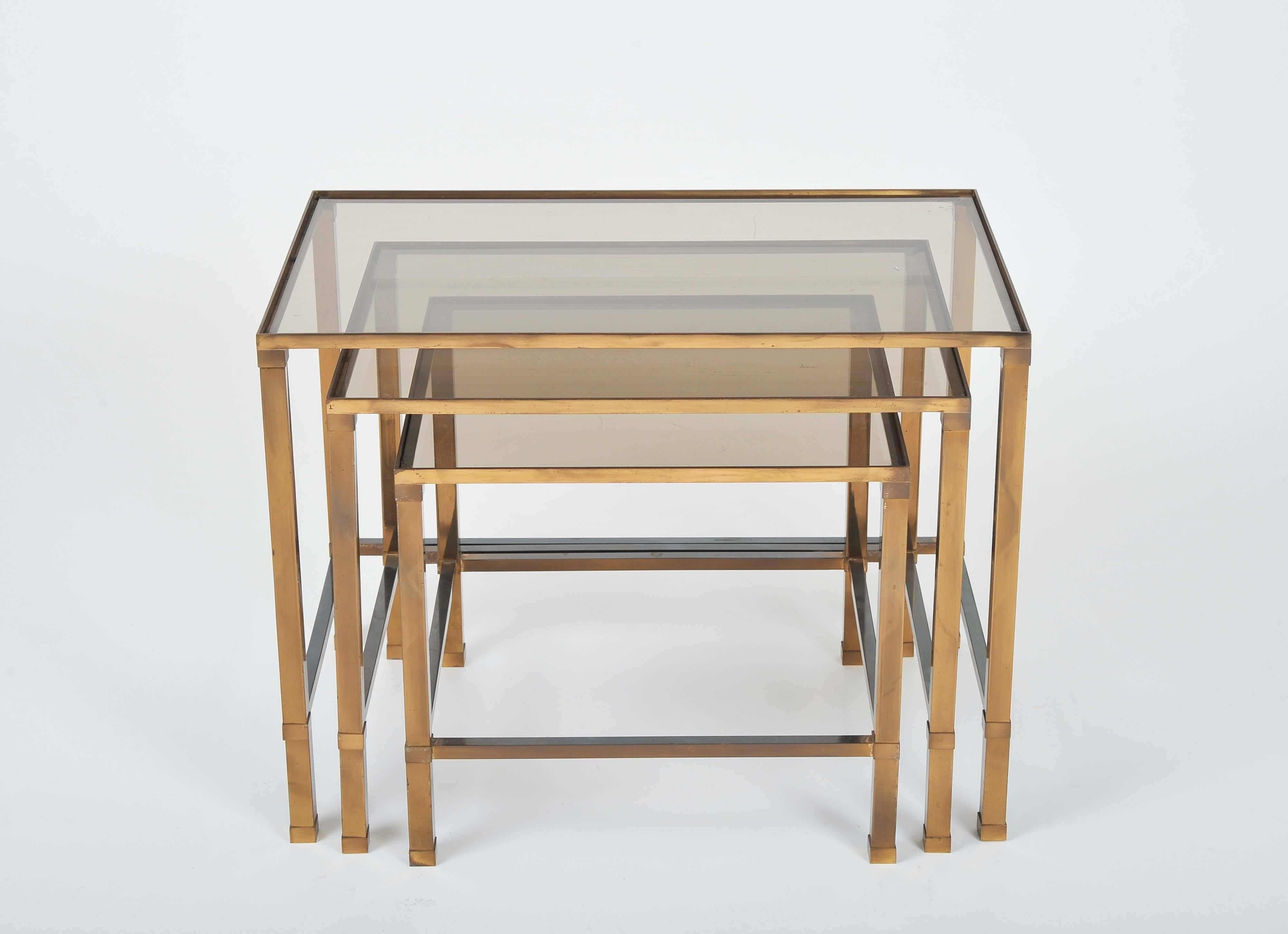Three Side Tables with Tinted Glass For Sale at 1stDibs