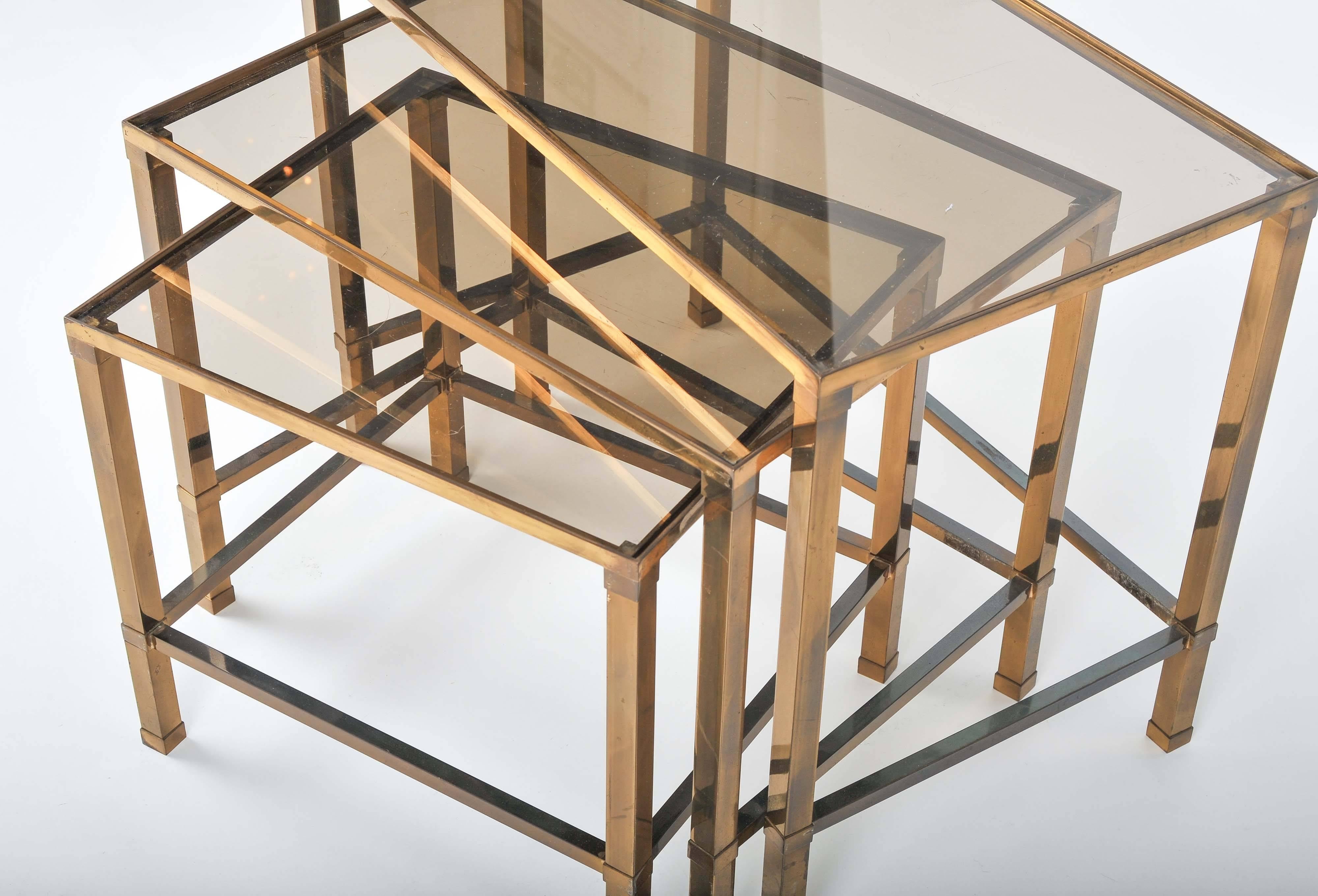 Three Side Tables with Tinted Glass For Sale at 1stDibs
