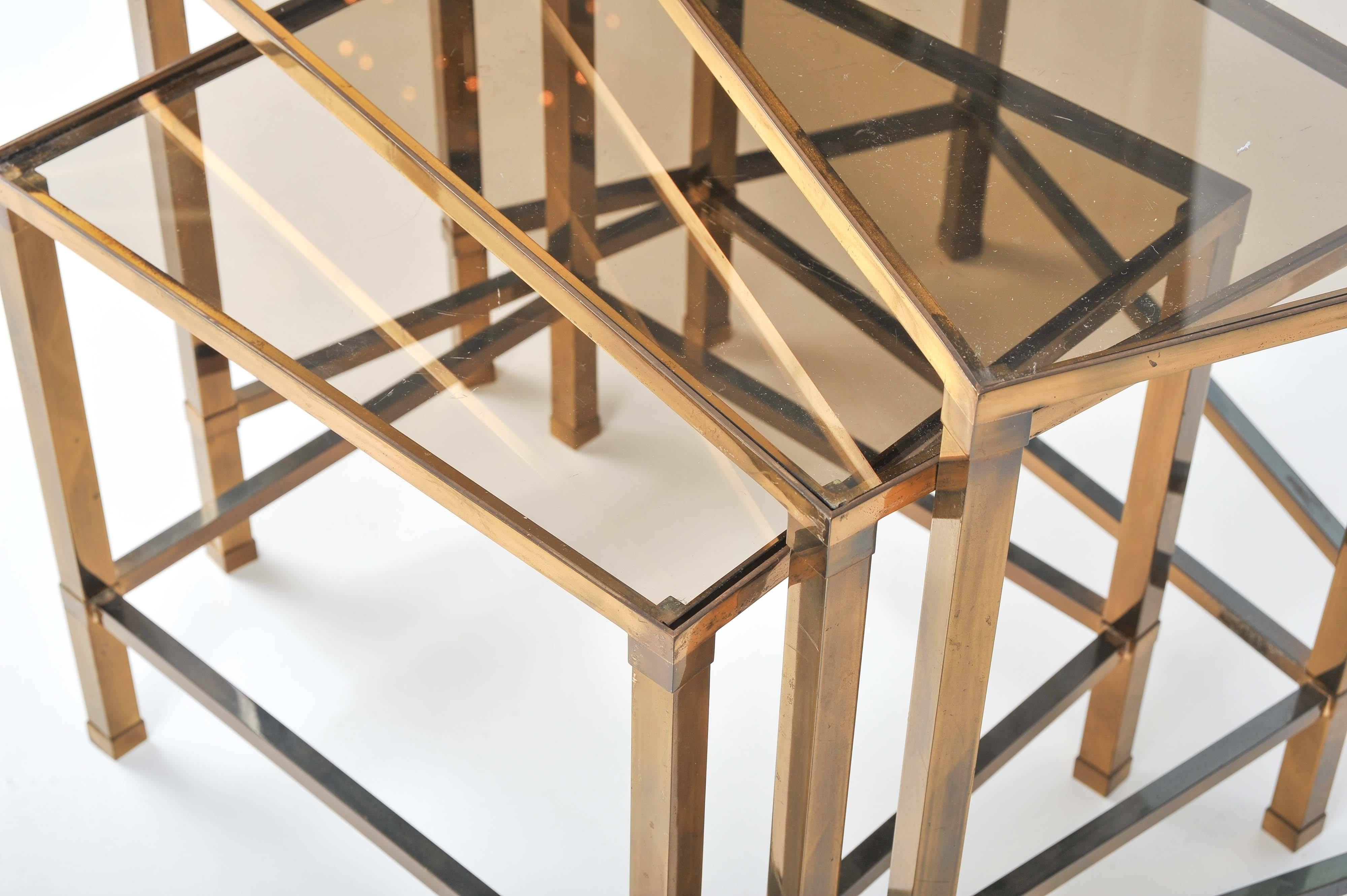Three Side Tables with Tinted Glass For Sale at 1stDibs
