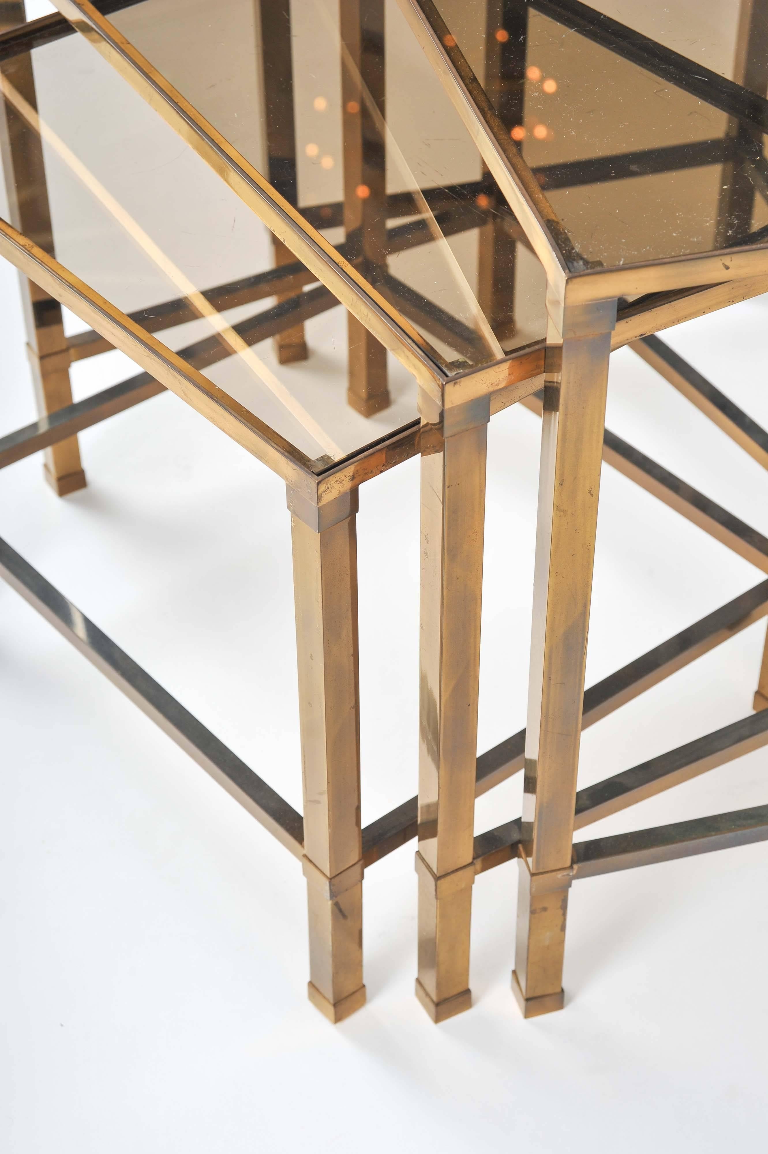 Three Side Tables with Tinted Glass For Sale at 1stDibs