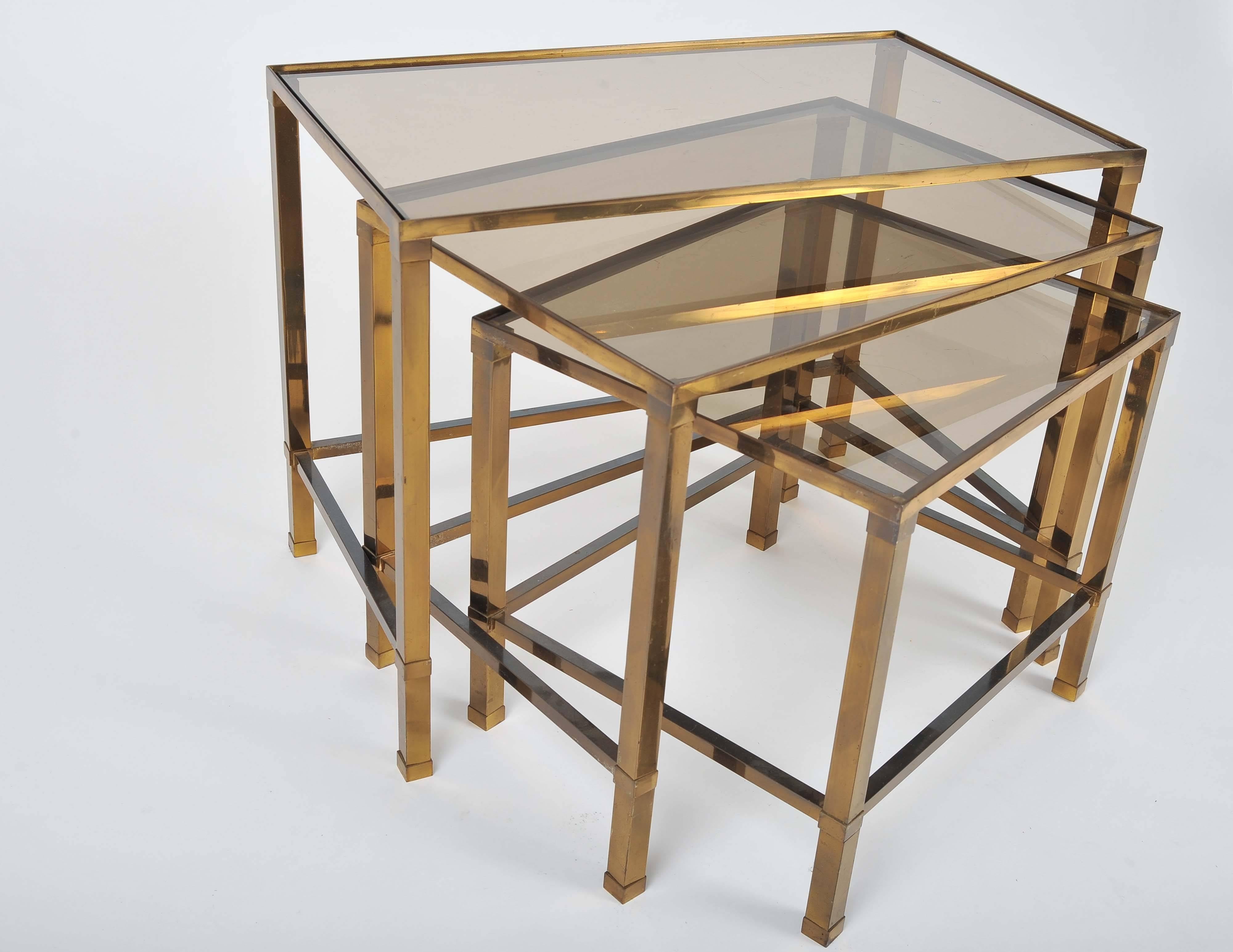 Three Side Tables with Tinted Glass For Sale at 1stDibs
