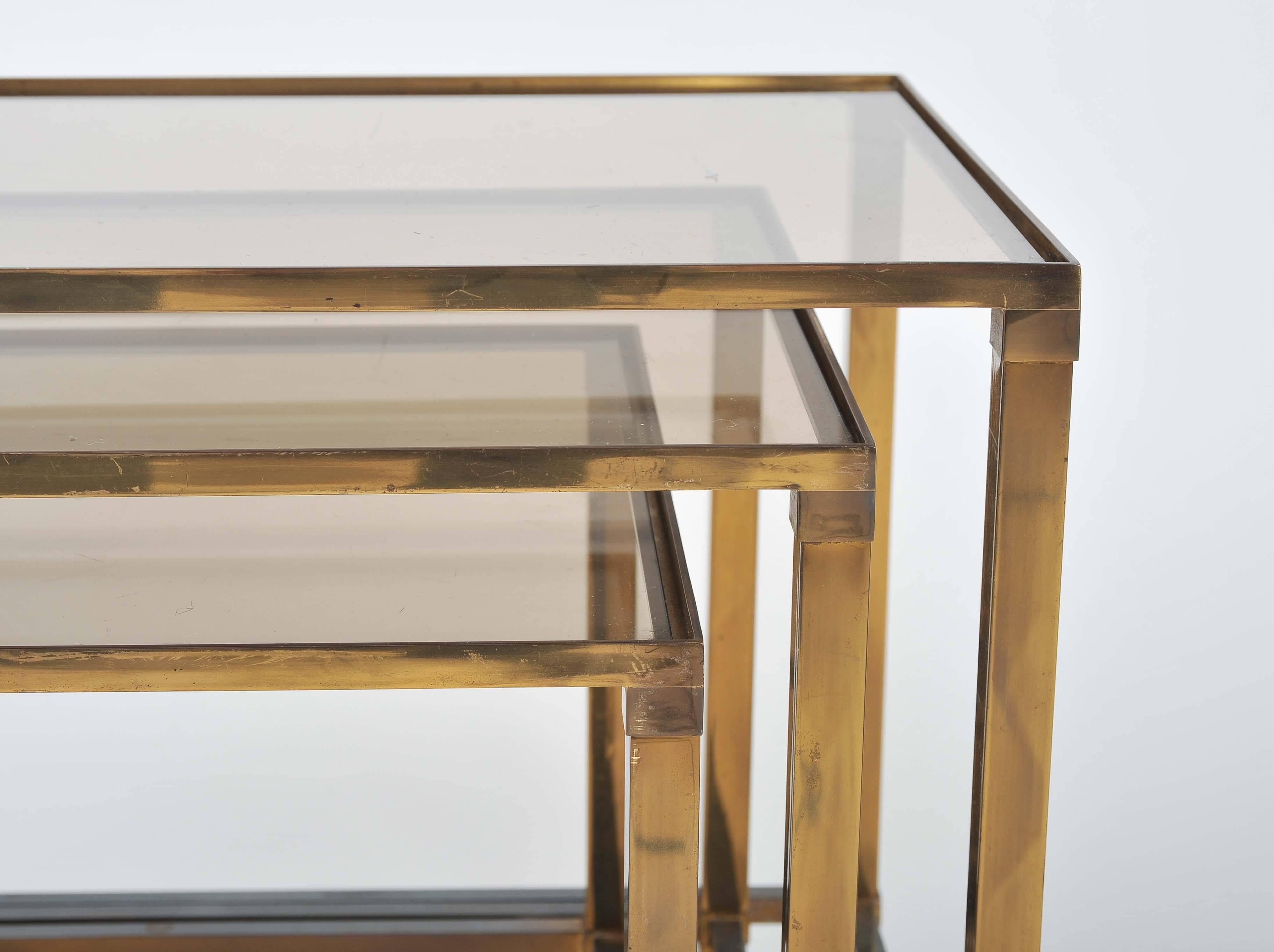 Three Side Tables with Tinted Glass For Sale at 1stDibs