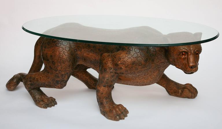 Life-Like Carved Wood Over-Sized Mid-Century "Leopard" Cocktail Table ...
