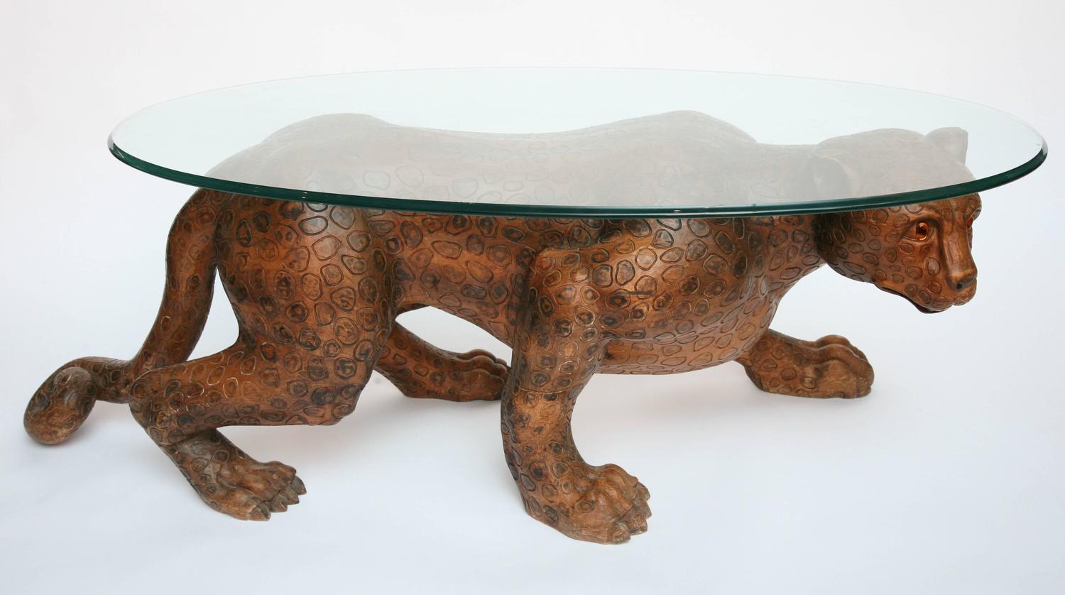 Life-Like Carved Wood Over-Sized Mid-Century "Leopard" Cocktail Table ...