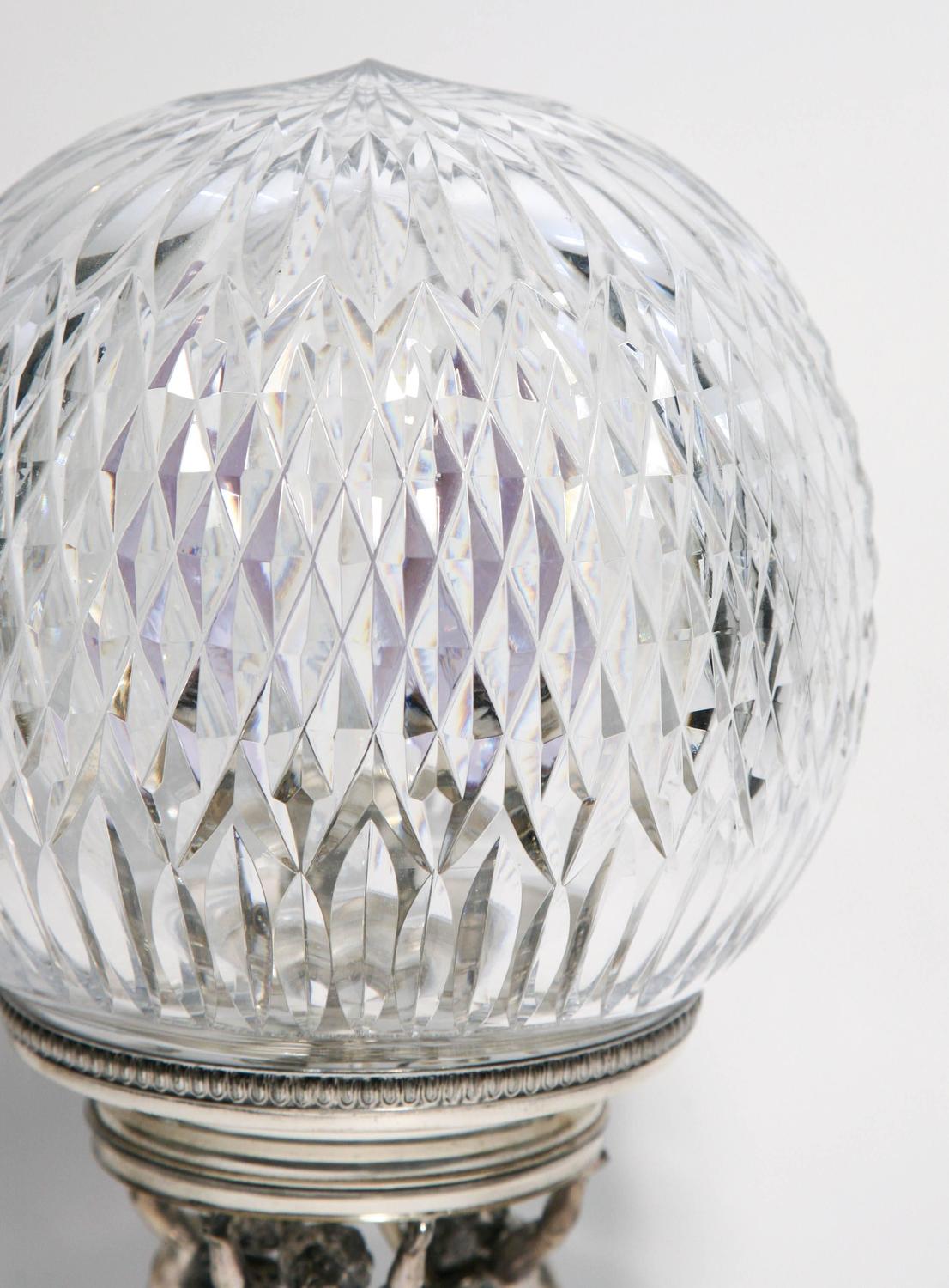 Antique Crystal and Silver Plate Figural Desk or Table Light, Signed ...